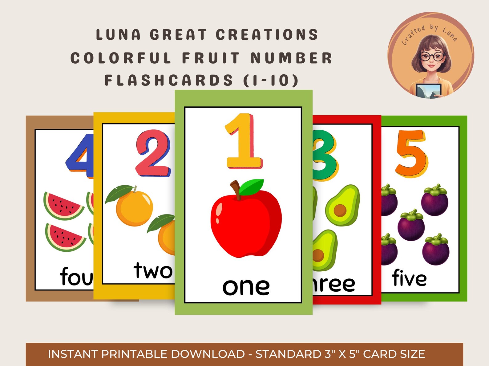 Number Colorful Fruit Number Flashcards 1-10 Digital Download,flash ...