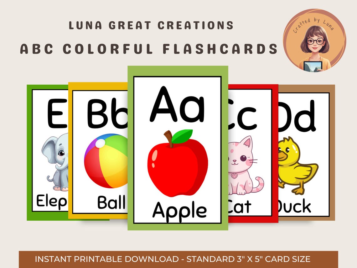 Colorful ABC Flashcards Digital Download, Alphabet Flash Cards ...
