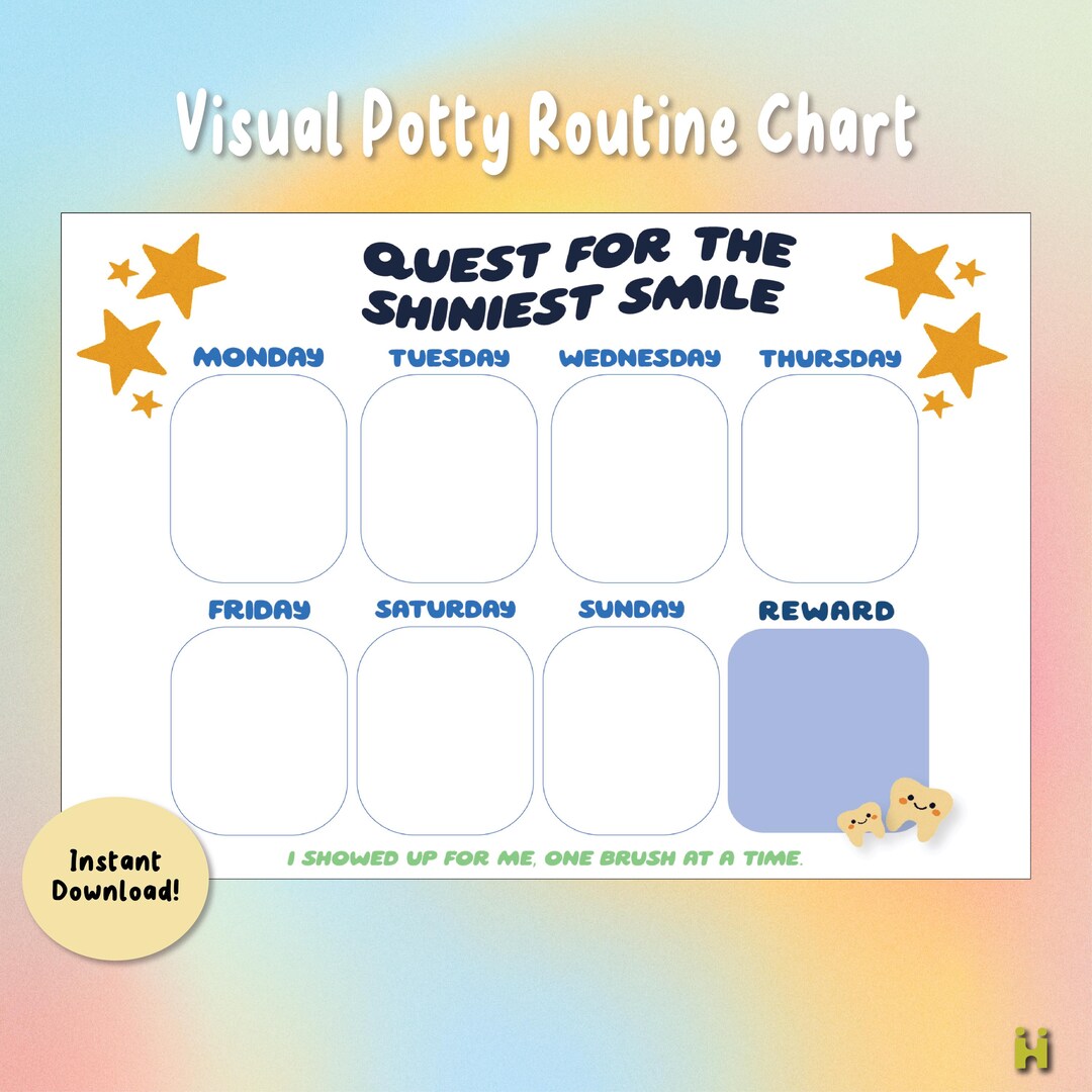 Brushing Routine Chart for Kids: Quest for the Shiniest Smile Visual ...