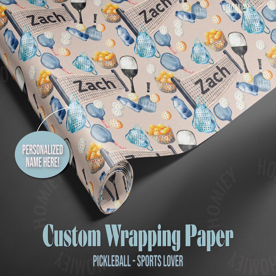 Custom Blue Pickleball Wrapping Paper | Personalized Gift Wrap for ...