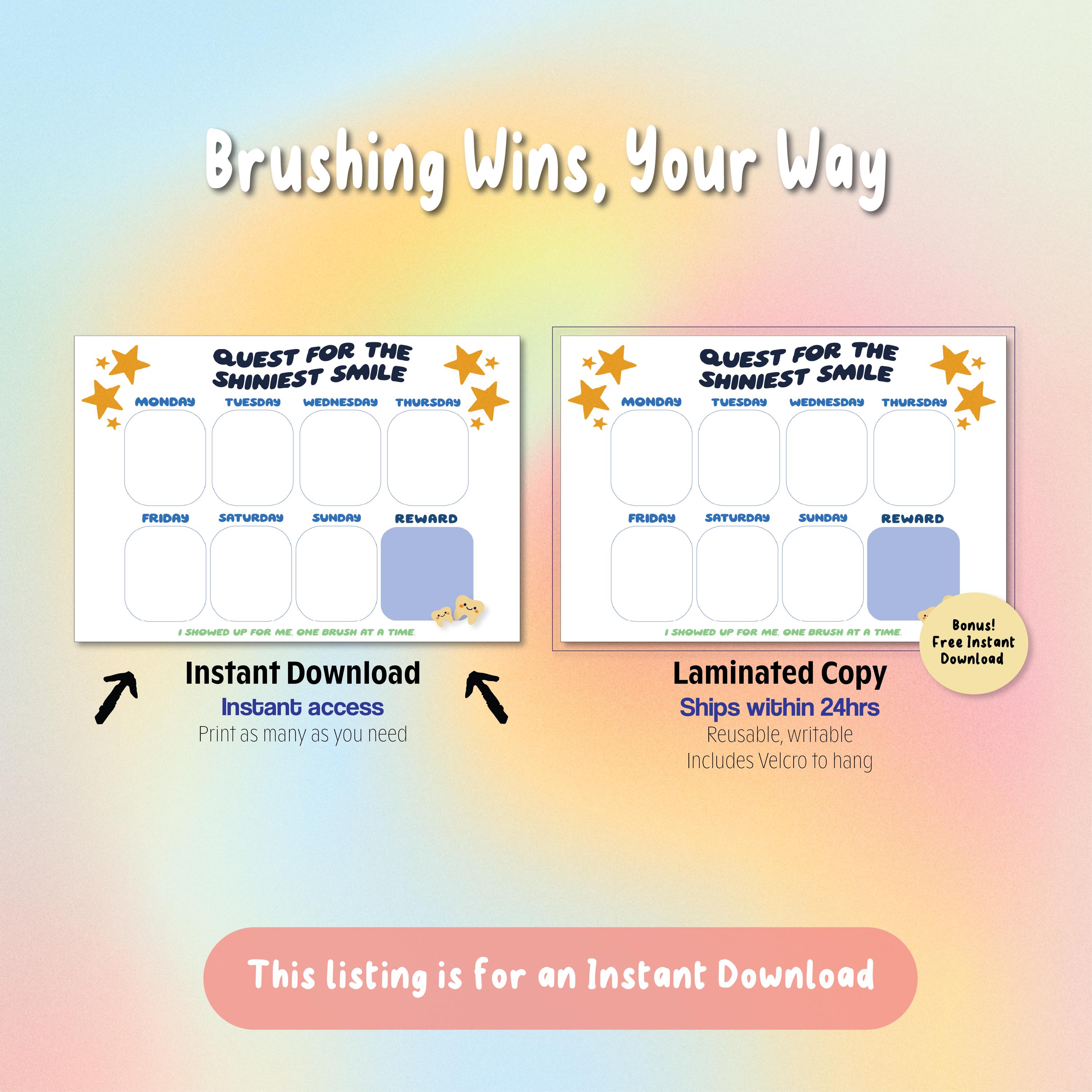 Brushing Routine Chart for Kids: Quest for the Shiniest Smile Visual ...