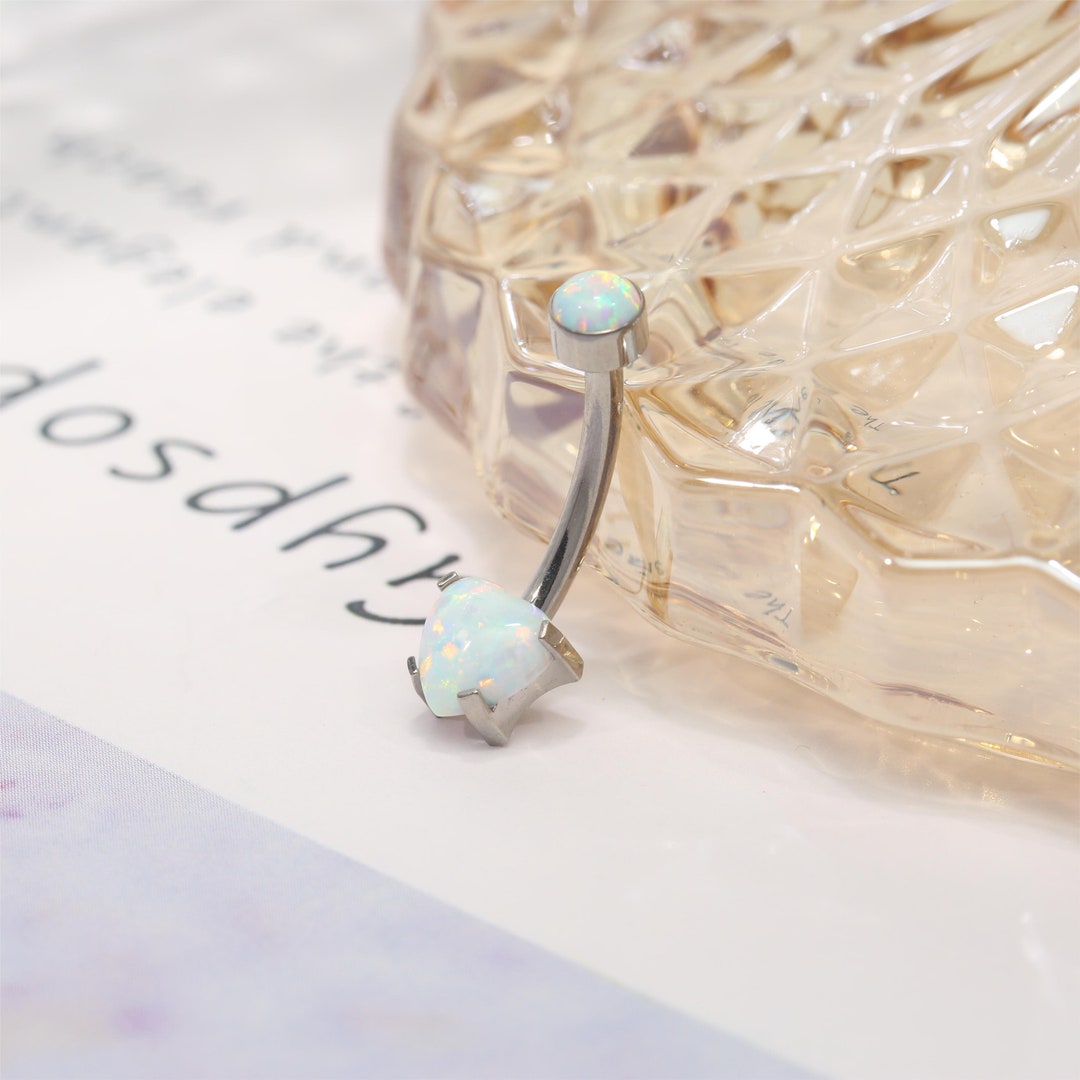 14G Navel Piercing G23 Titanium Opal Heart Curved Barbell Belly Ring ...