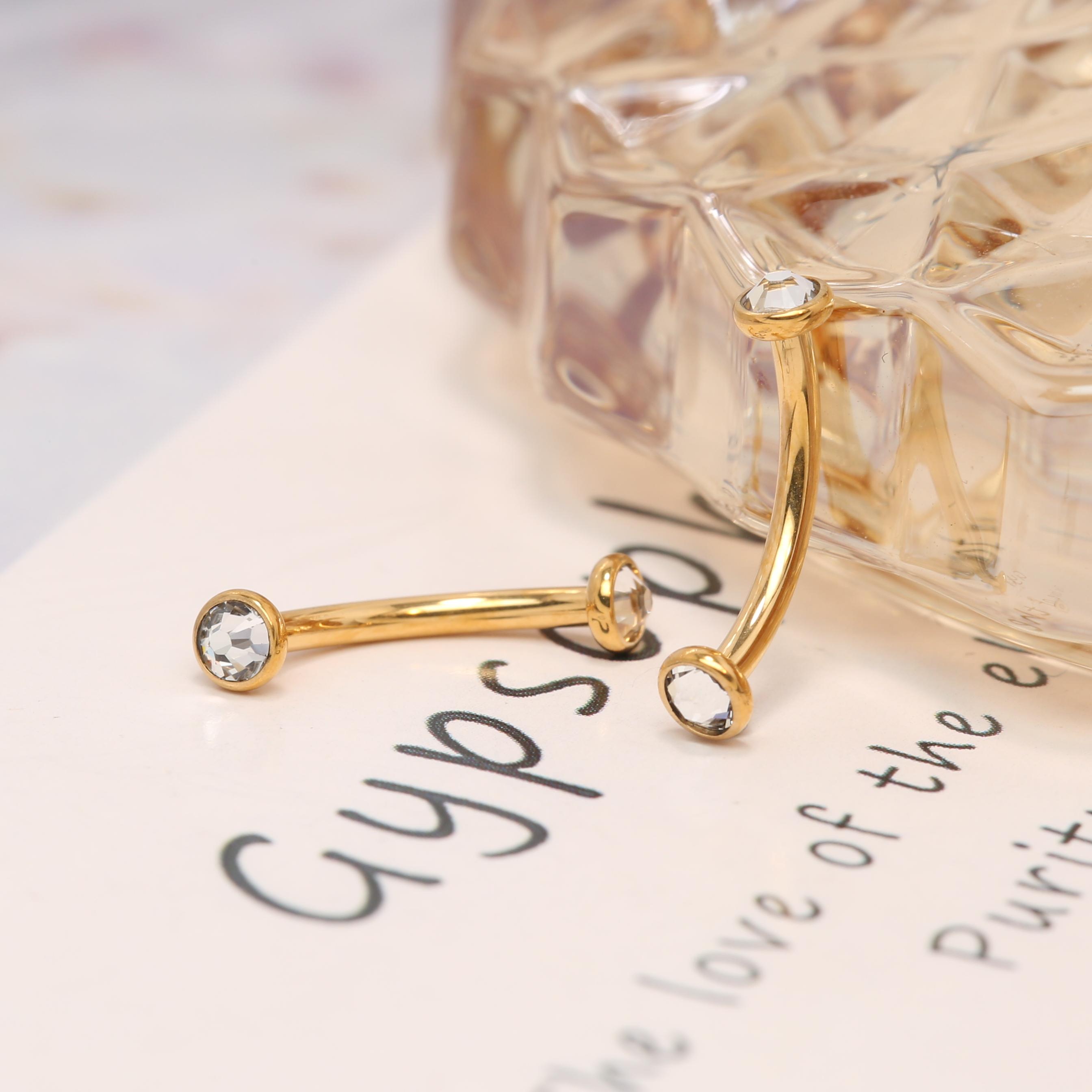 16G Rook Piercing G23-titanium Gold Clear CZ Eyebrow Ring Curved ...