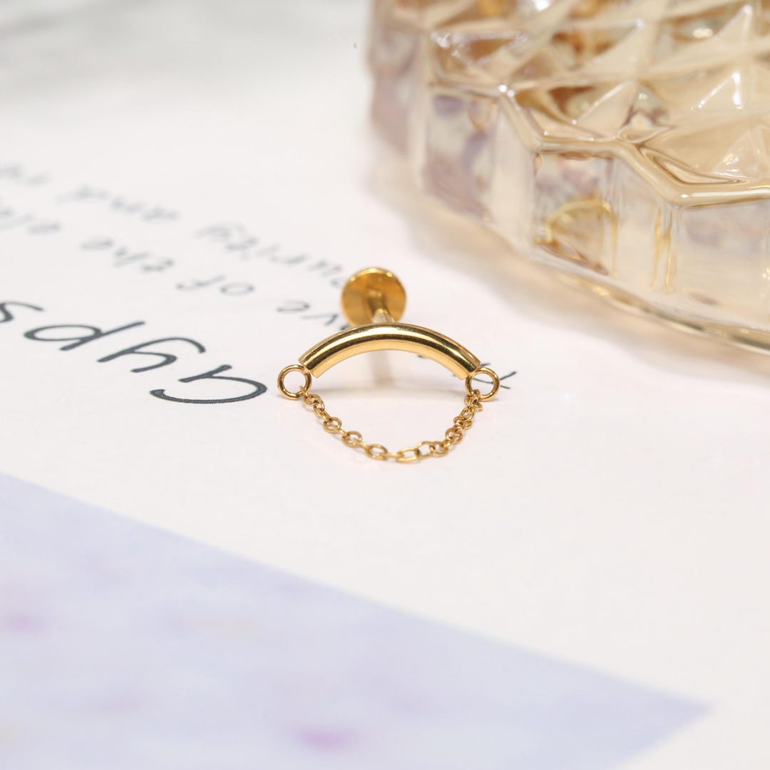 16G Labret Stud G23 Titanium Bioflex Lip Ring Chain Cartilage Earring ...