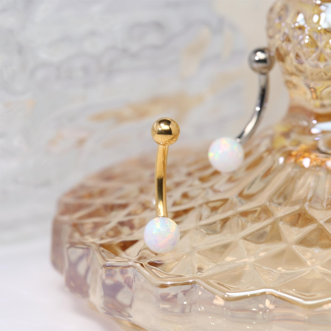 14G Navel Piercing G23 Titanium Opal Curved Barbell Belly Ring Belly ...