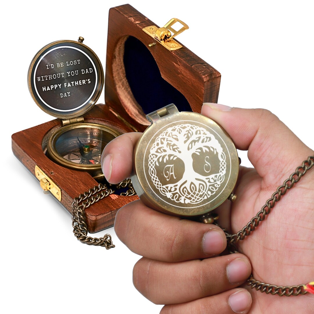 Personalized Brass Nautical Compass Wooden Box Groomsman Compass Gift ...