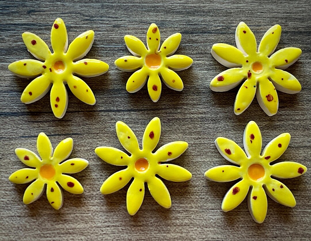 6 Handmade Ceramic Spotty Yellow Flower Mosaic Tile Shapes - Etsy