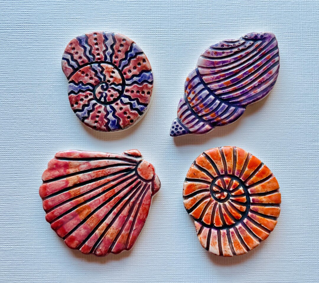 Handmade Shell Design Mosaic Tiles. Incised and Hand Painted Surface ...