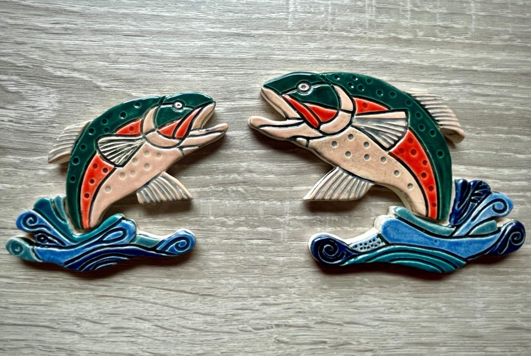 Handmade Ceramic Rainbow Trout Mosaic Tile Shape - Etsy