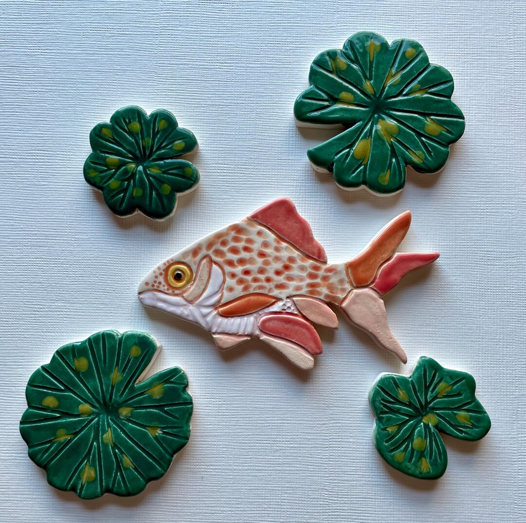 Handmade Ceramic Spotty Koi Mosaic Tile. Incised and Hand Painted to ...