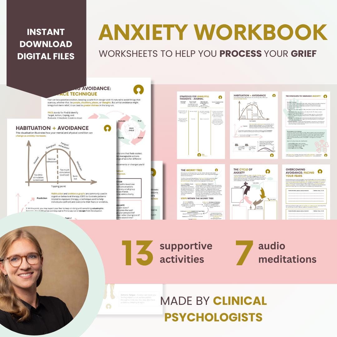 Anxiety Worksheets and Meditation Bundle, Bereavement Worksheets, Grief ...