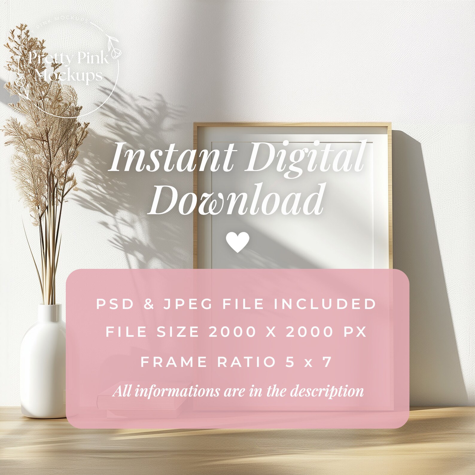 Boho Frame Mockup Vertical Poster Mockup PSD File 5x7 Smart Object ISO ...