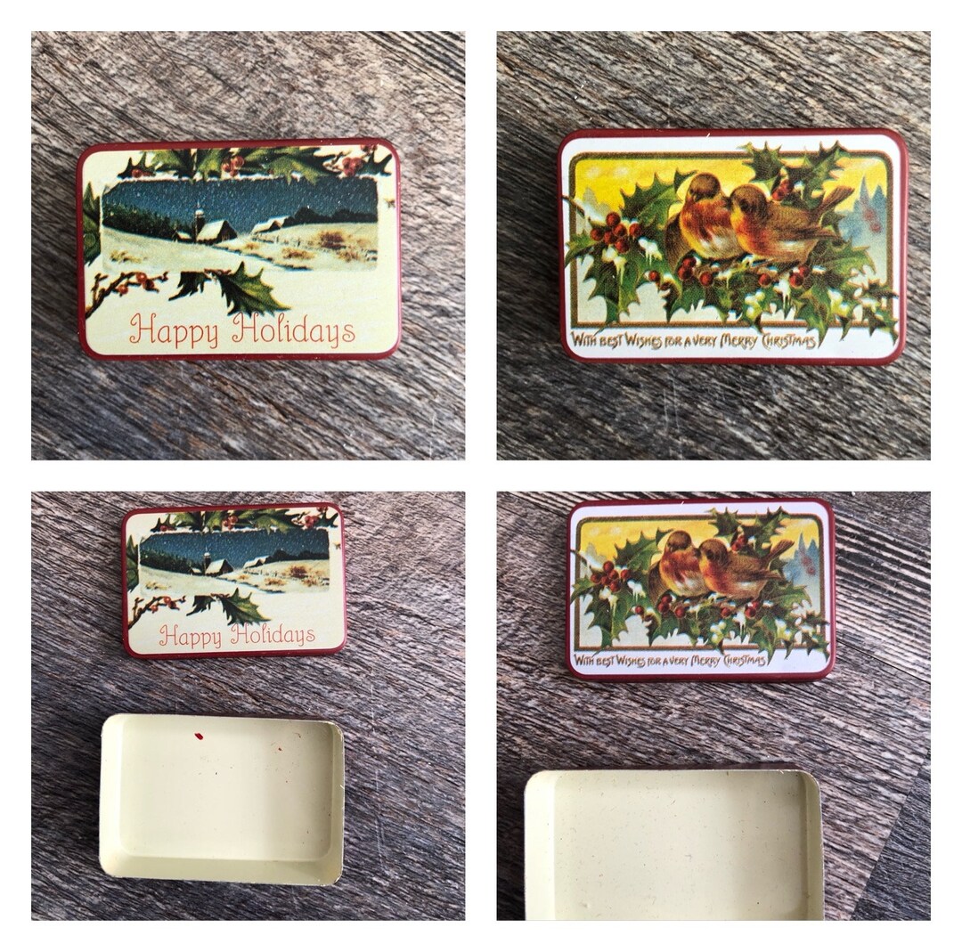 Vintage Mini Christmas Tins. Approximately 2 1/4 X 1 1/2. Very Cute YOU ...