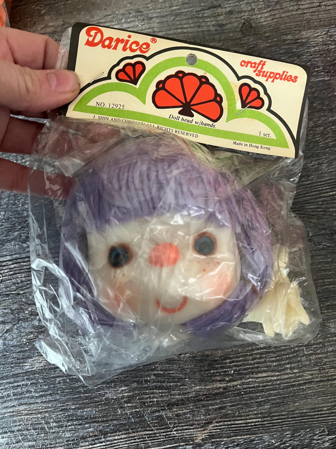 Vintage Darice Brand Doll Head and Hands. White Face With Purple Long ...