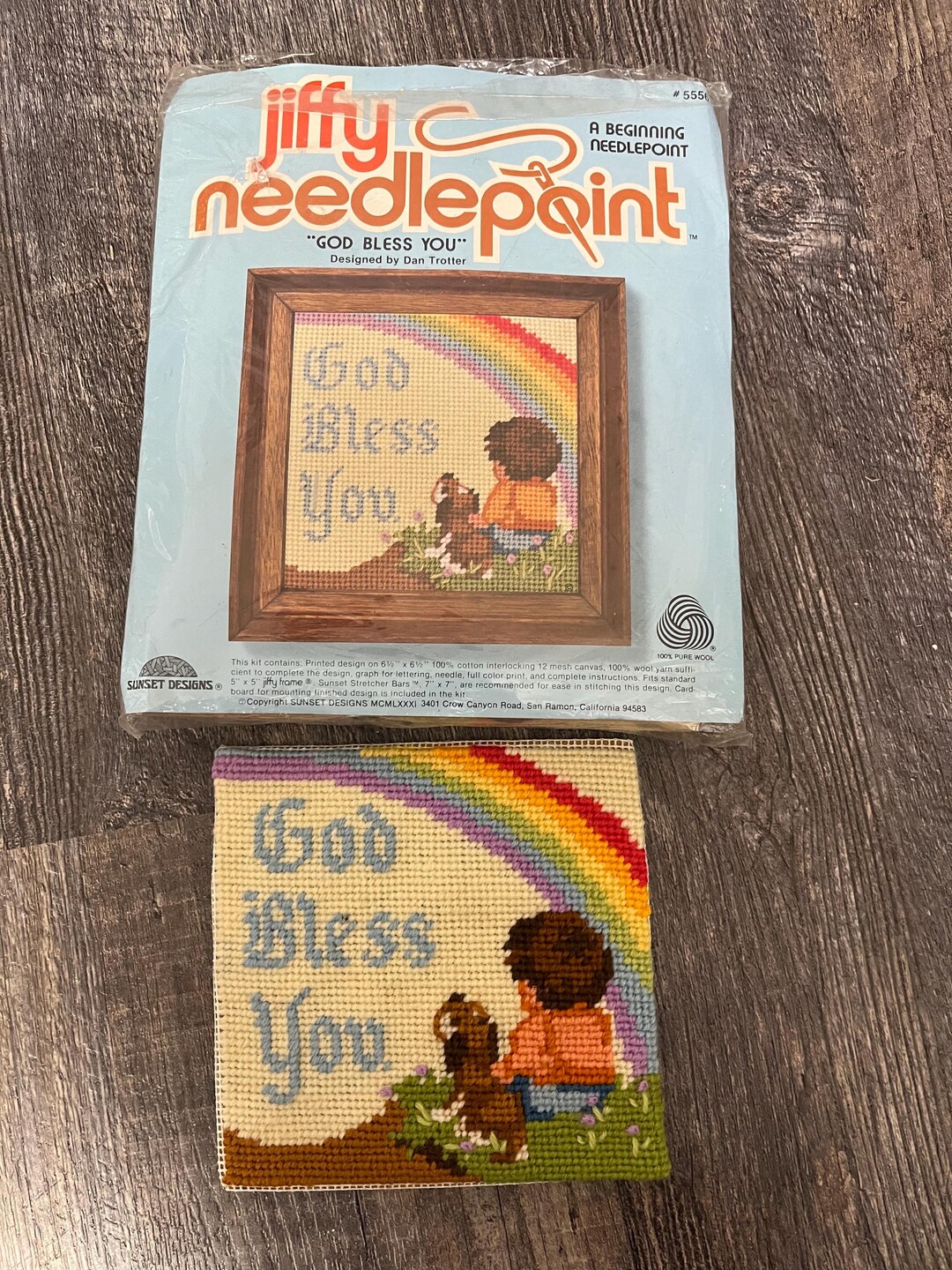 Vintage 1981 Jiffy Sunset Designs Needlepoint. “god Bless You” 5”x5 ...