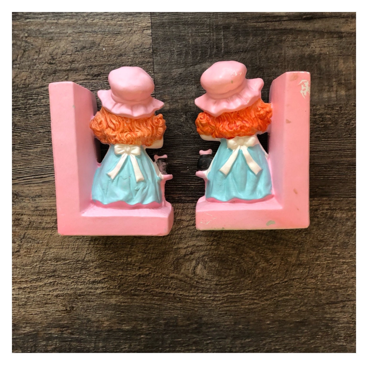 Polly Pal Chalkware Pink Bookends & Pencil Holder Set 1976 Made in ...