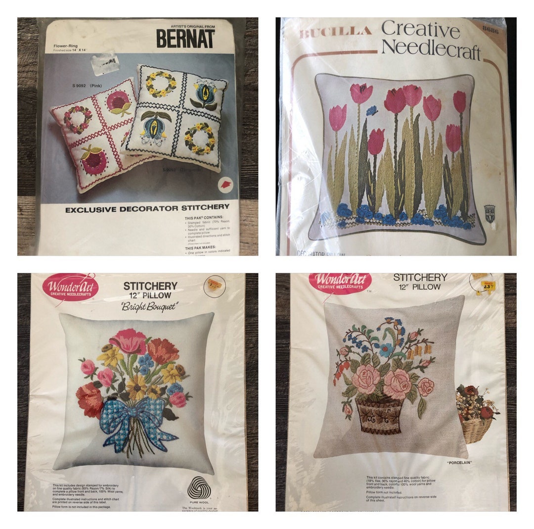 Vintage Wonderart & Bucilla Embroidery Pillow Kits New Old Stock ...