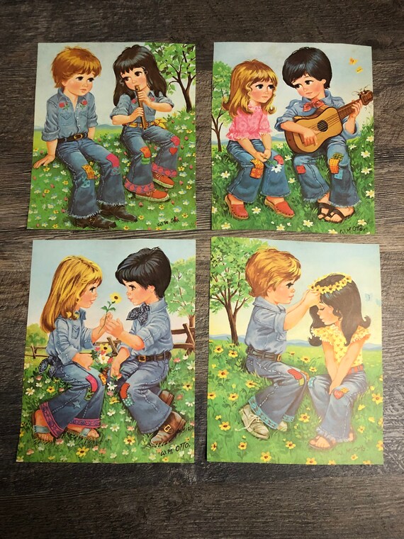 W.M. Otto Vintage Prints Set of 4. 1970s Kid Art Prints. | Etsy