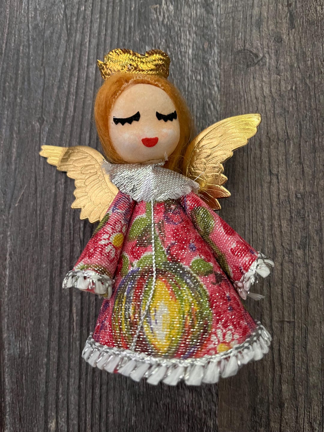 Vintage Angel Christmas Ornament. Fabric, Trims, Styrofoam Head, Gold ...