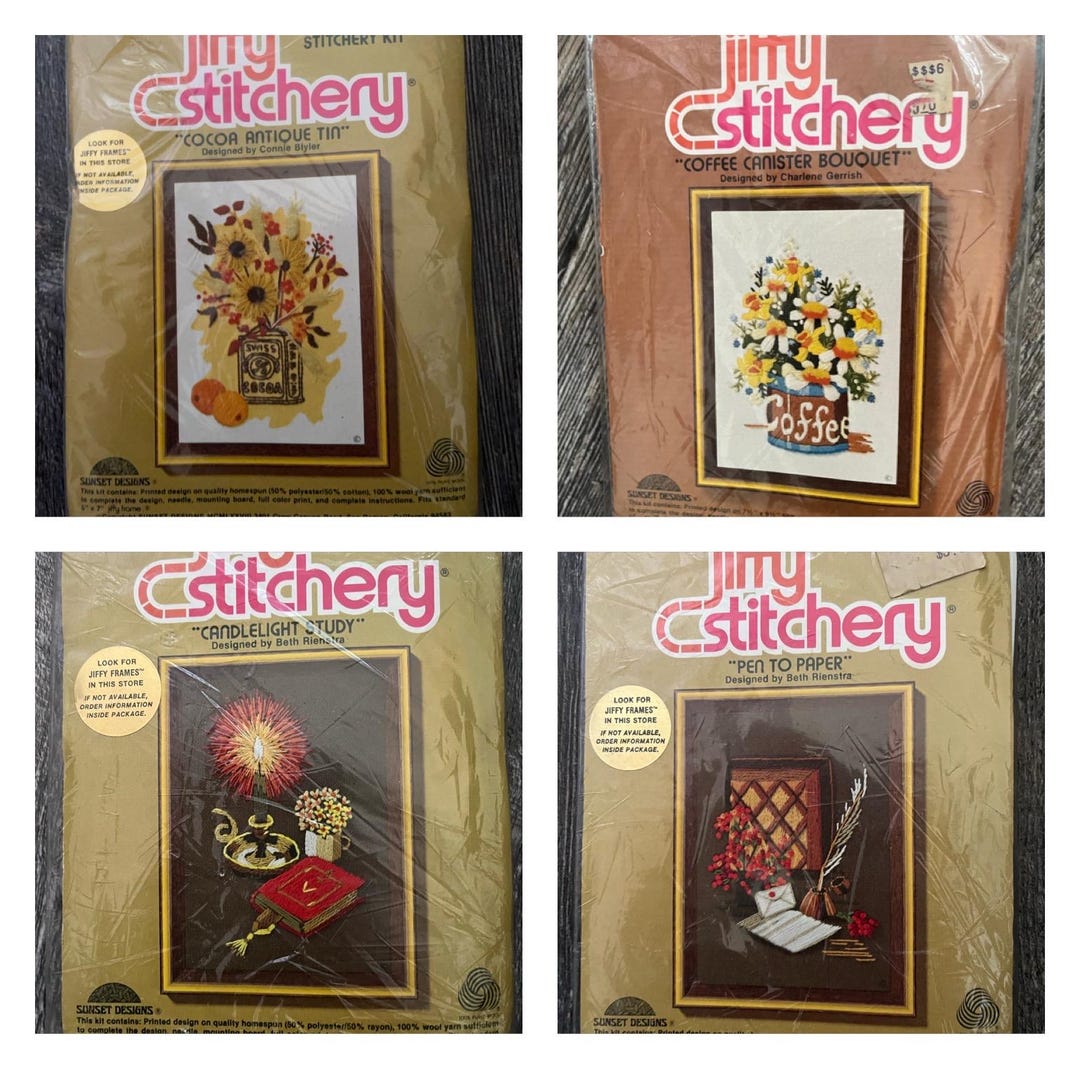 Jiffy Sunset Stitchery or Dimensions Caron Stitchery Kits. New Old ...