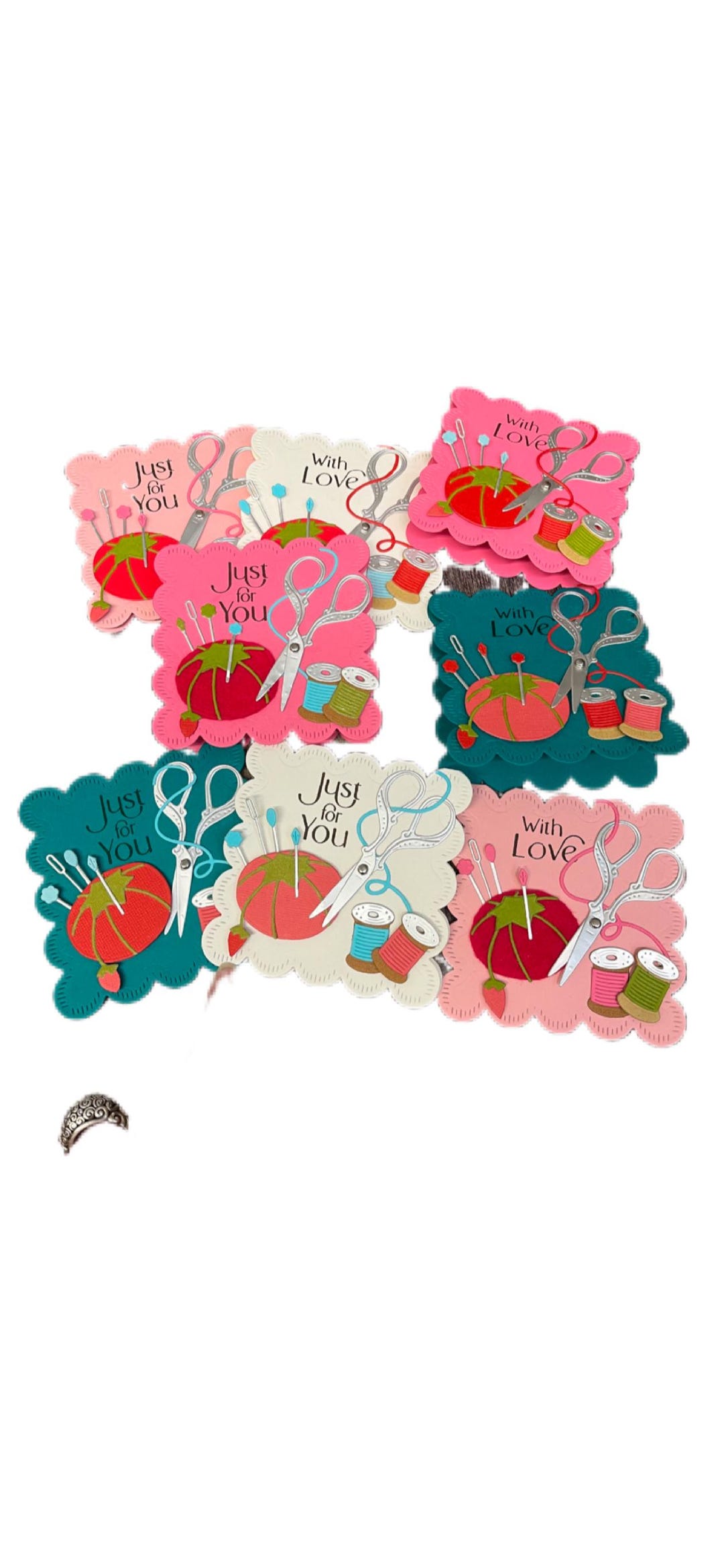 4 Handmade Cards. “notions” Die Cut Shaped Note Cards! Each of the 4 ...