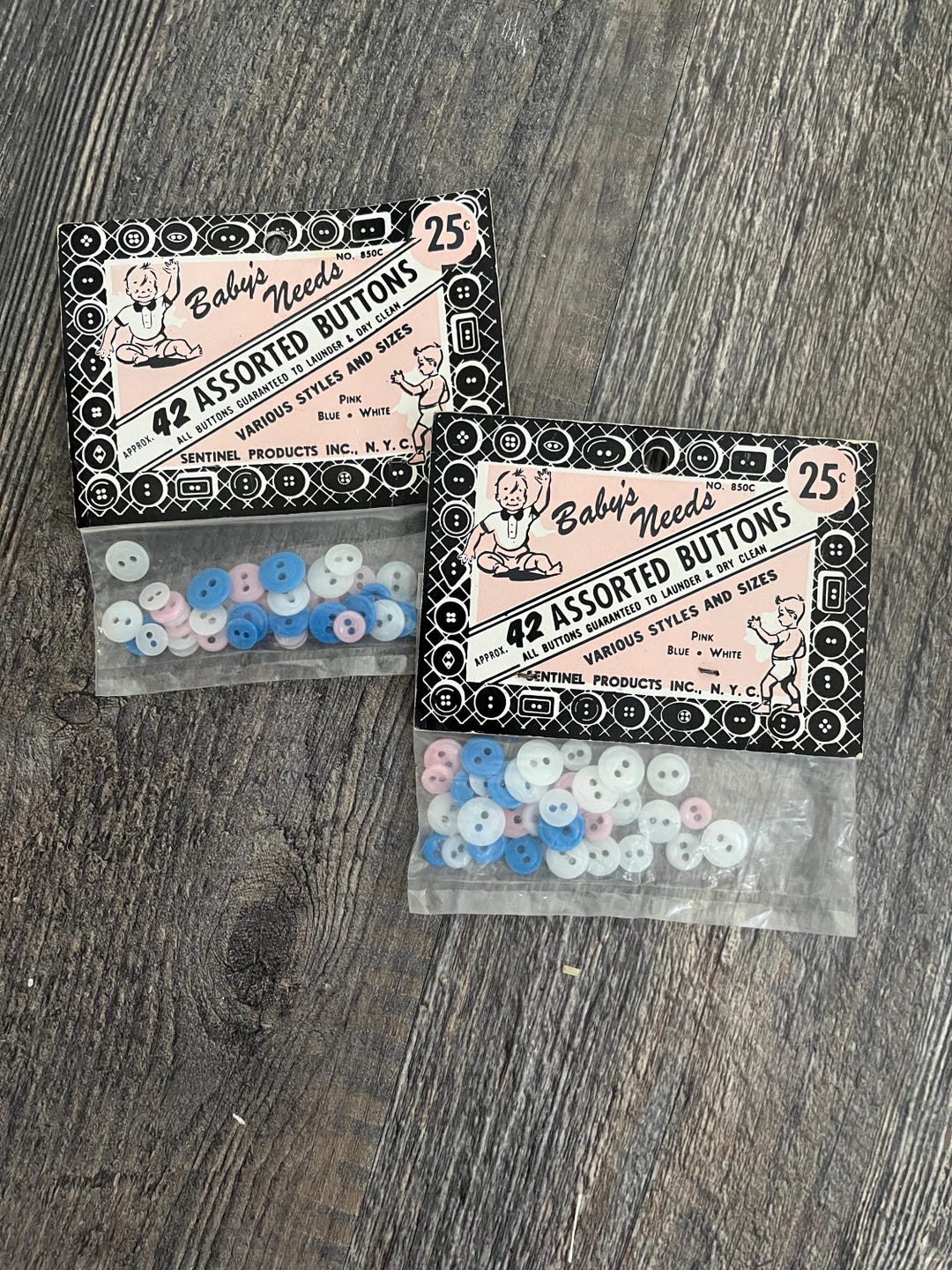 Vintage Baby’s Needs Mini Buttons Package. 42 Pack Blue Pink White ...