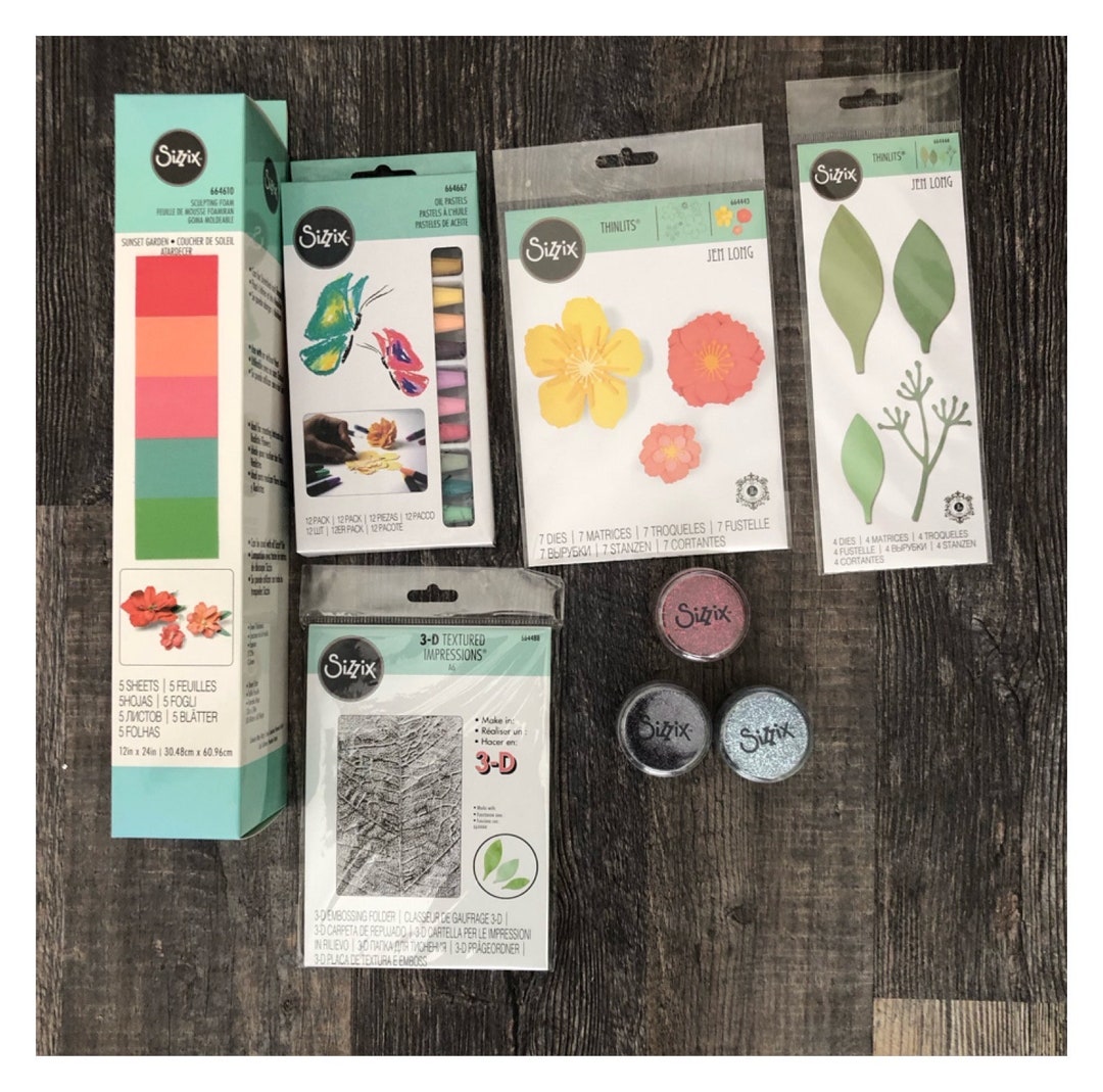 SIZZIX Flower Making Items. Die Cuts Embossing Glitter Oil Pastels ...