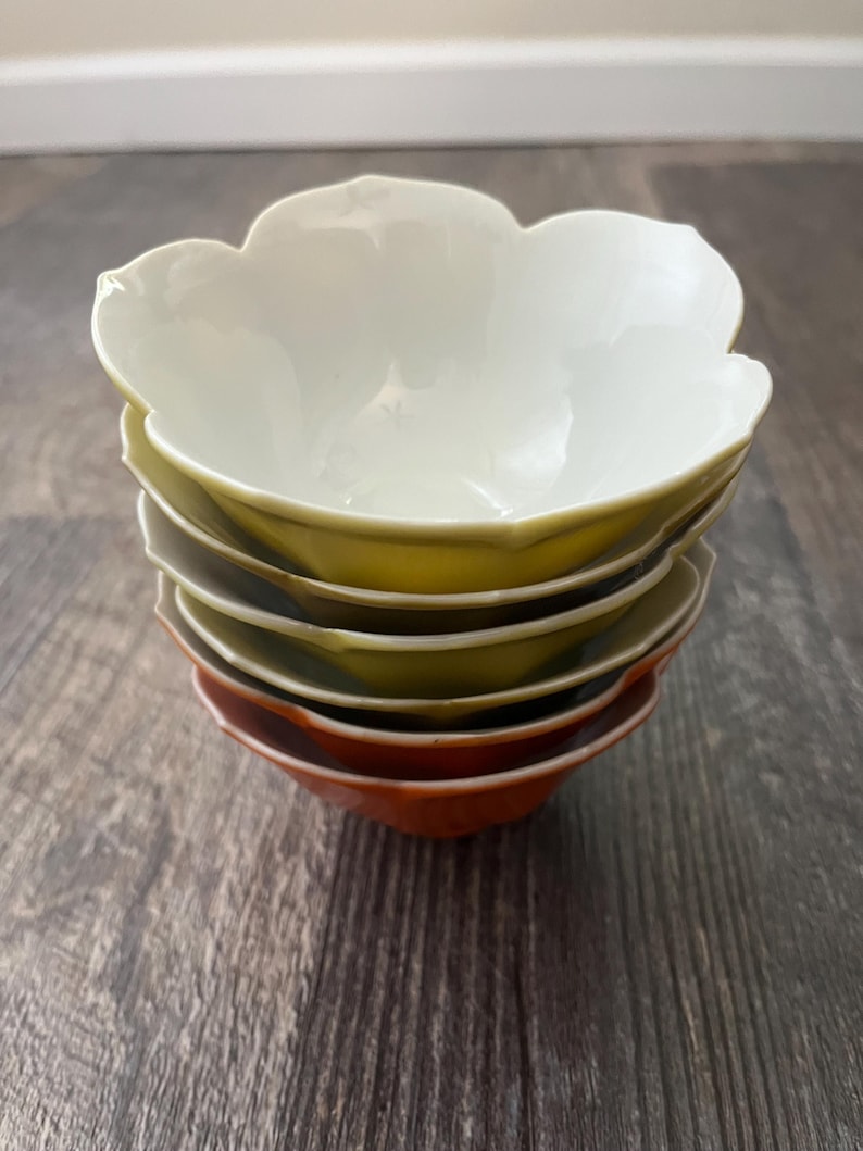 Vintage Set of 6 Japan MCM Porcelain Art Deco/ Lotus Tulip Shaped Rice ...
