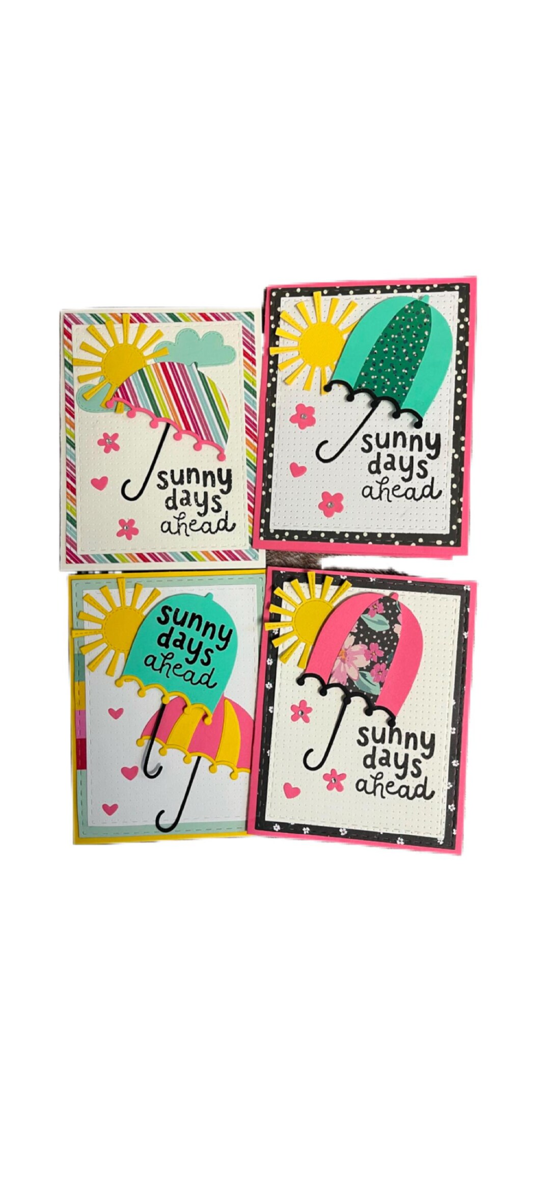 4 Handmade Cards. “sunny Days Ahead” Cards! Each of the 4 Cards Are ...
