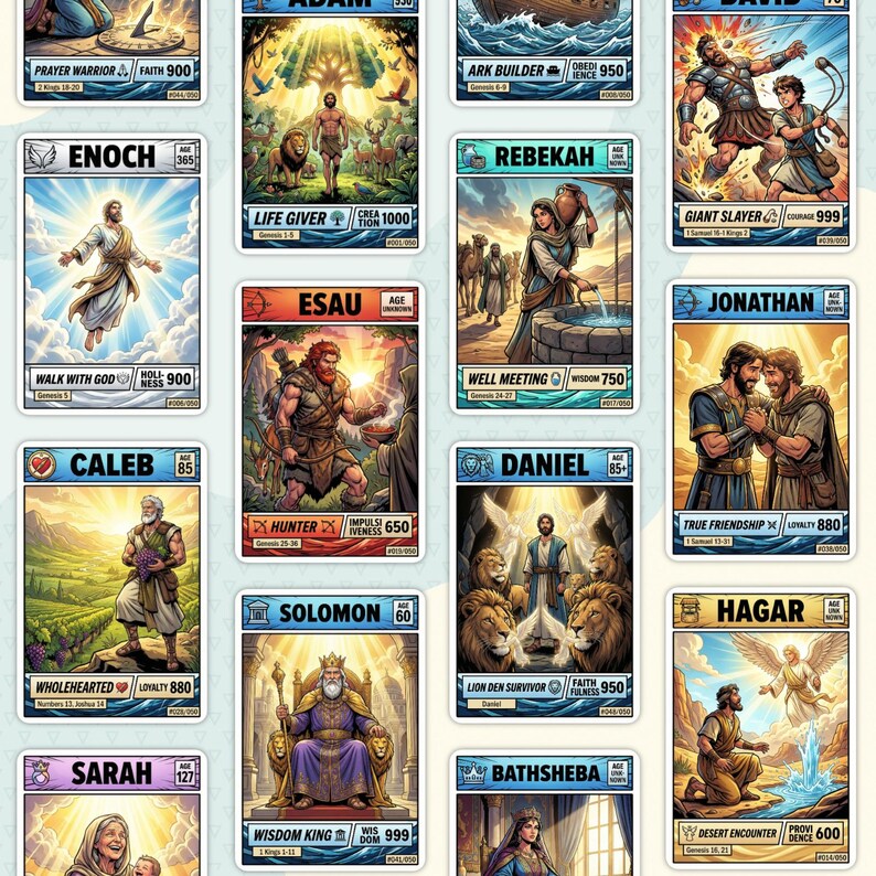 Printable Old Testament Bible Trading Cards | 50 Biblical Characters ...