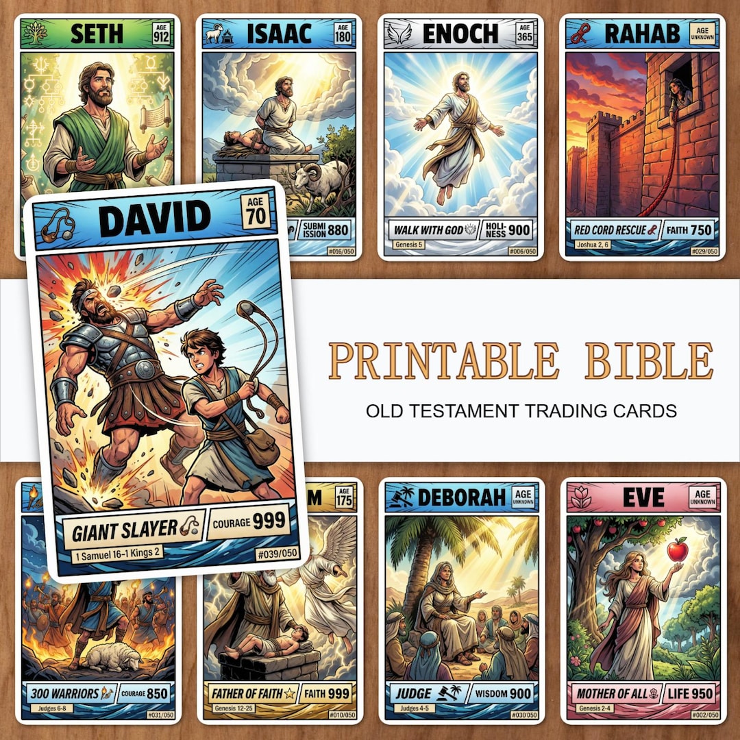 Printable Old Testament Bible Trading Cards | 50 Biblical Characters ...