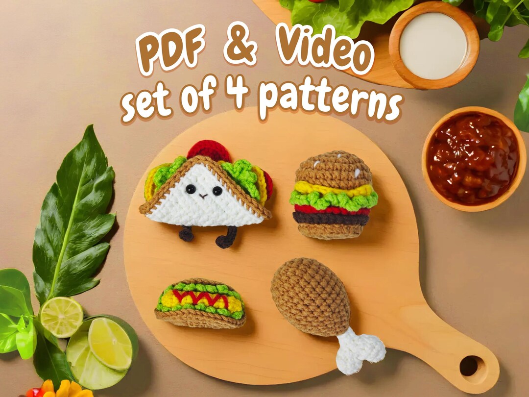 4 in 1 CROCHET PATTERN - Crochet Hamburger Pattern - Crochet Hamburger ...