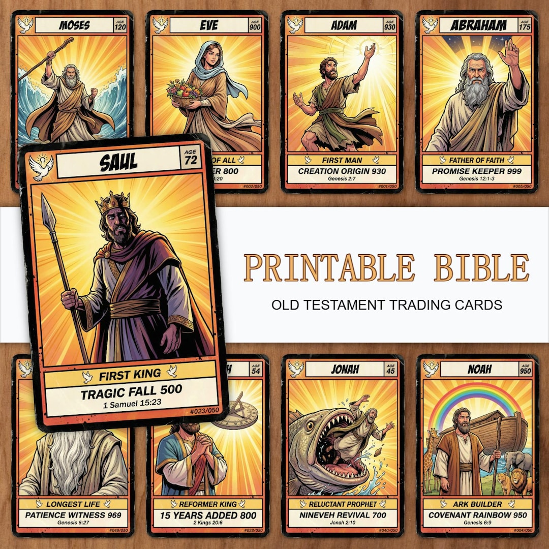 Old Testament Bible Trading Cards | 50 Biblical Characters | Bible Made ...