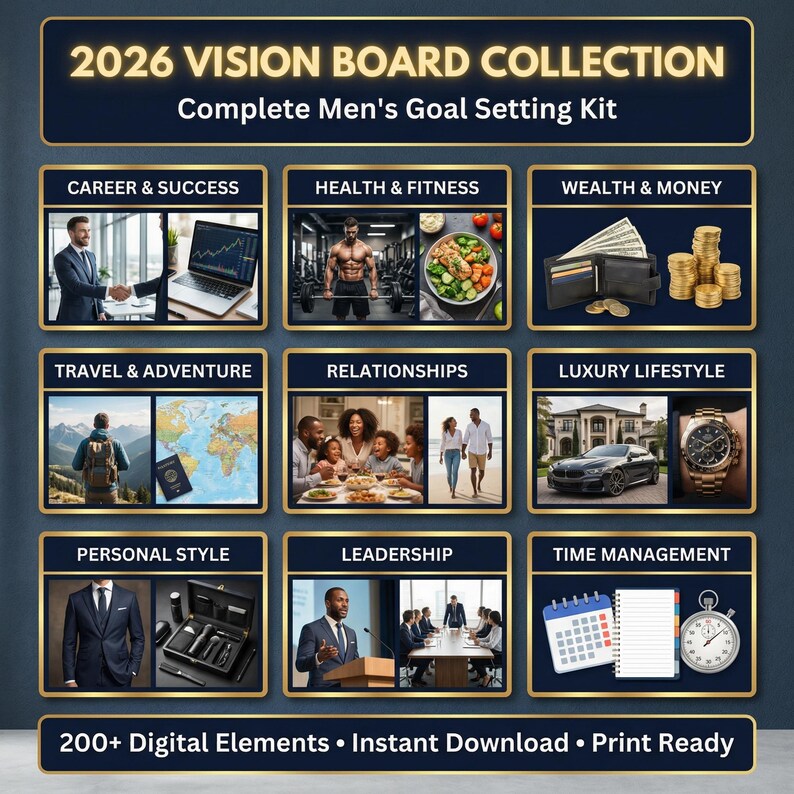 Men's 2026 Vision Board Kit | Career, Fitness, Success (printable ...