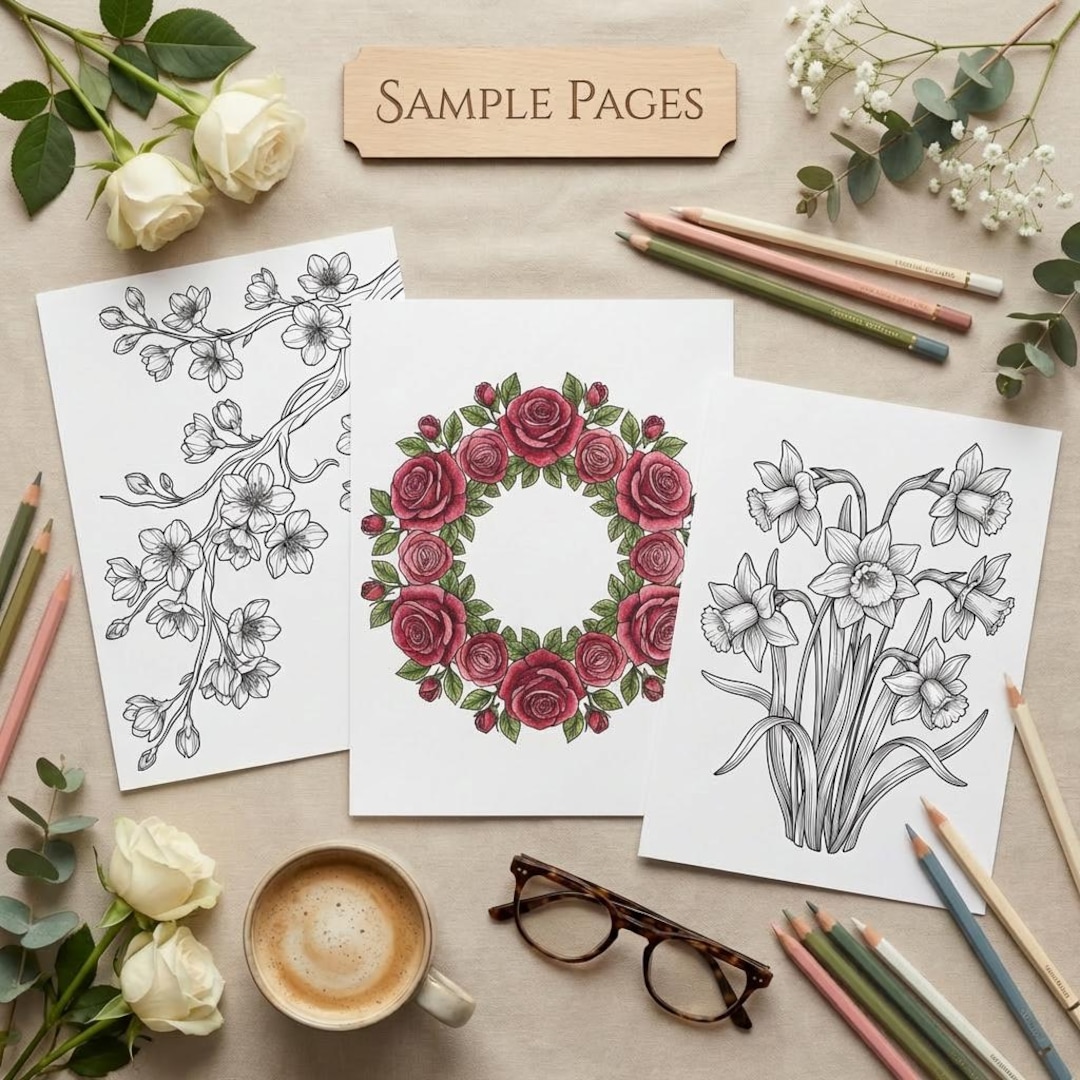 Spring Garden Floral Coloring Book, 20 Printable Botanical Pages ...