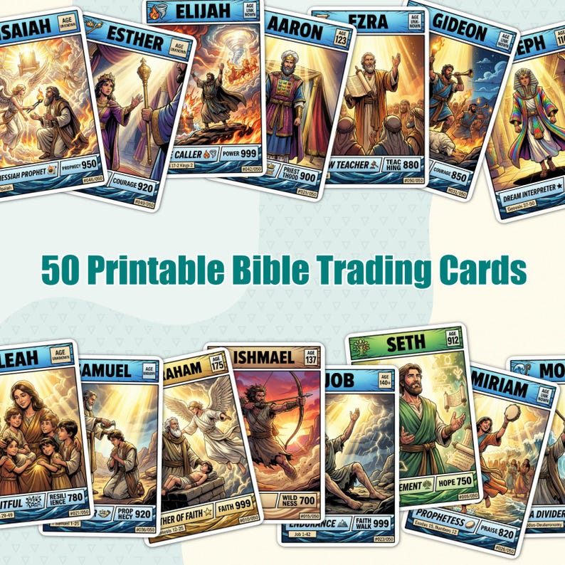 Printable Old Testament Bible Trading Cards | 50 Biblical Characters ...