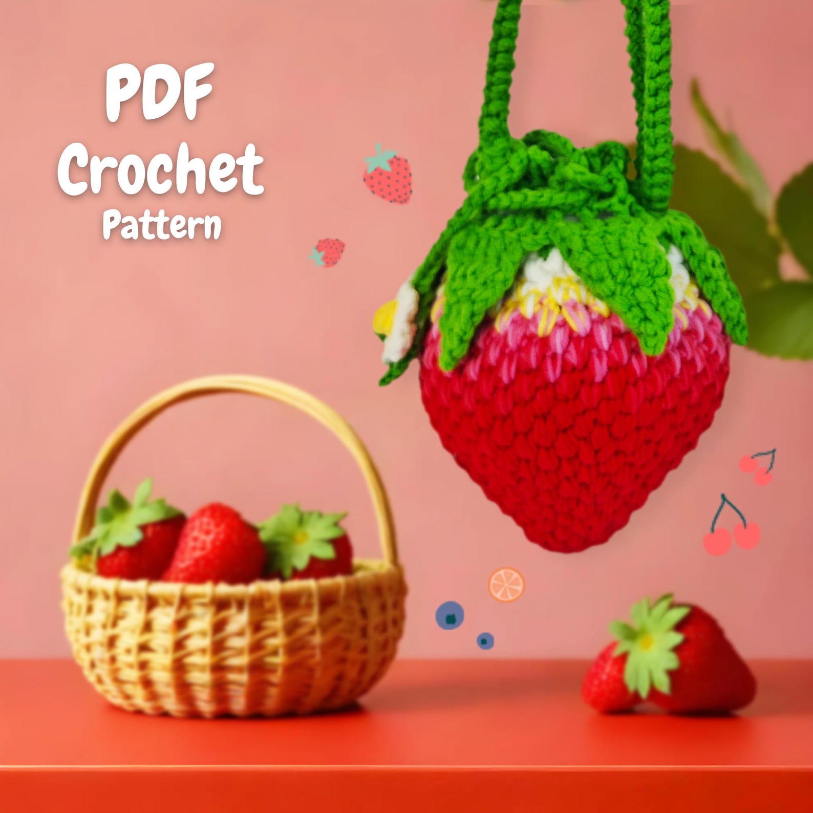CROCHET PATTERN - Crochet Strawberry Bag Pattern - Amigurumi Bag PDF ...