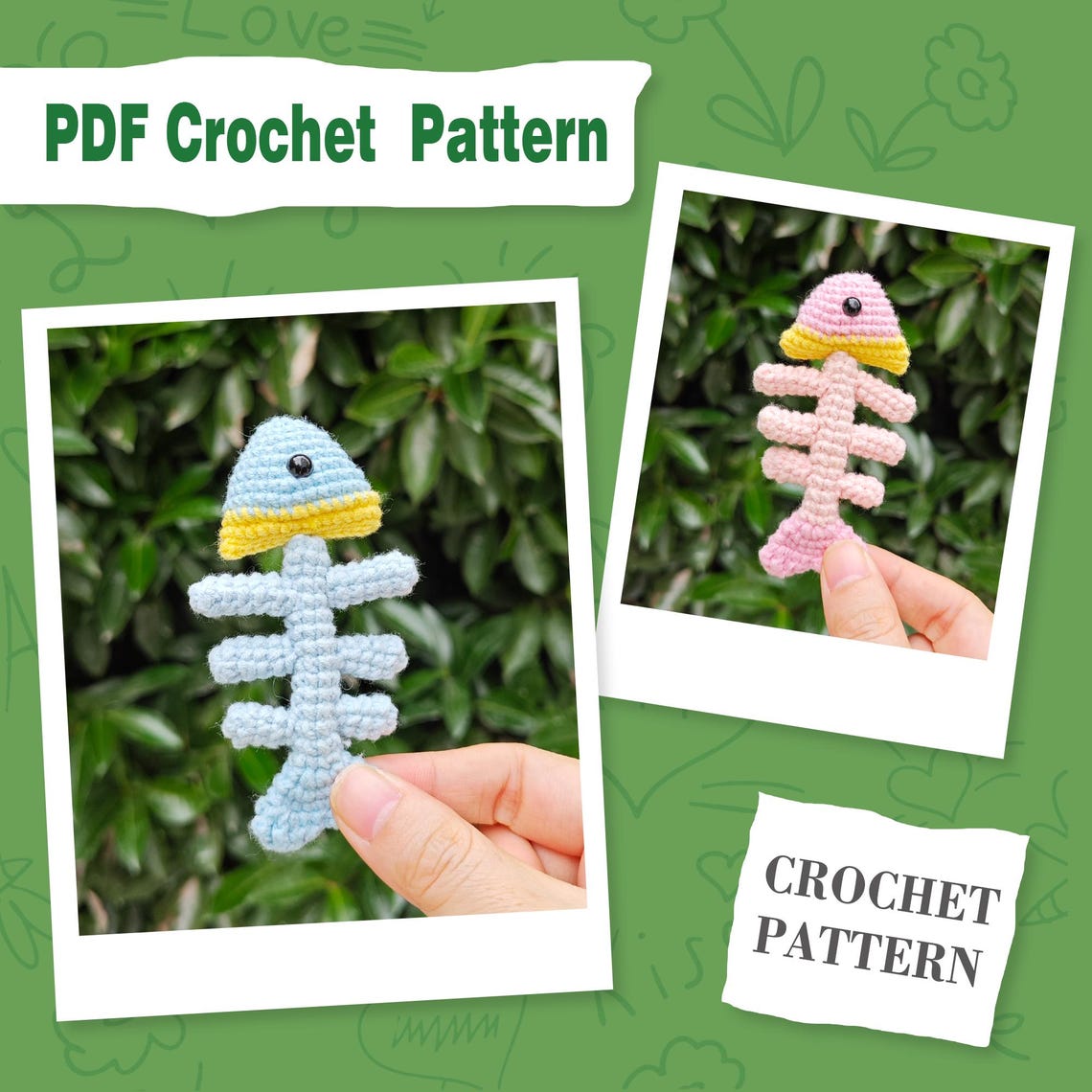 Crochet Fish Bones Pattern - Beginner Crochet - Amigurumi Fish Pattern ...