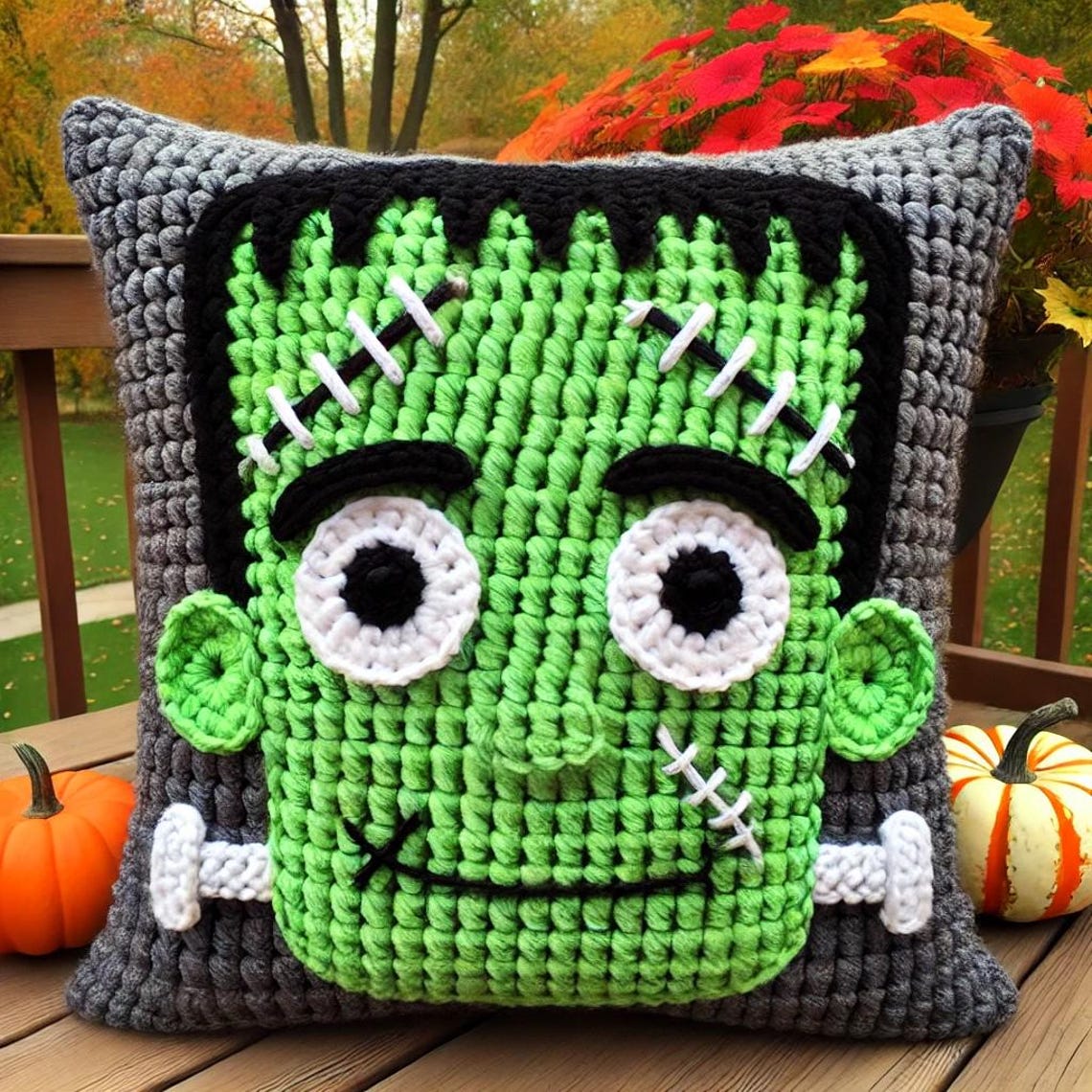 Frankenstein-themed Crocheted Pillow - Etsy