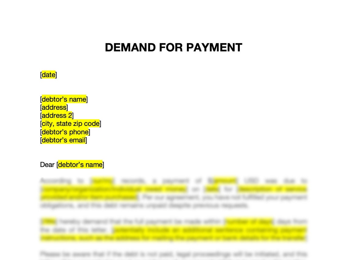 Demand for Payment Letter - Etsy