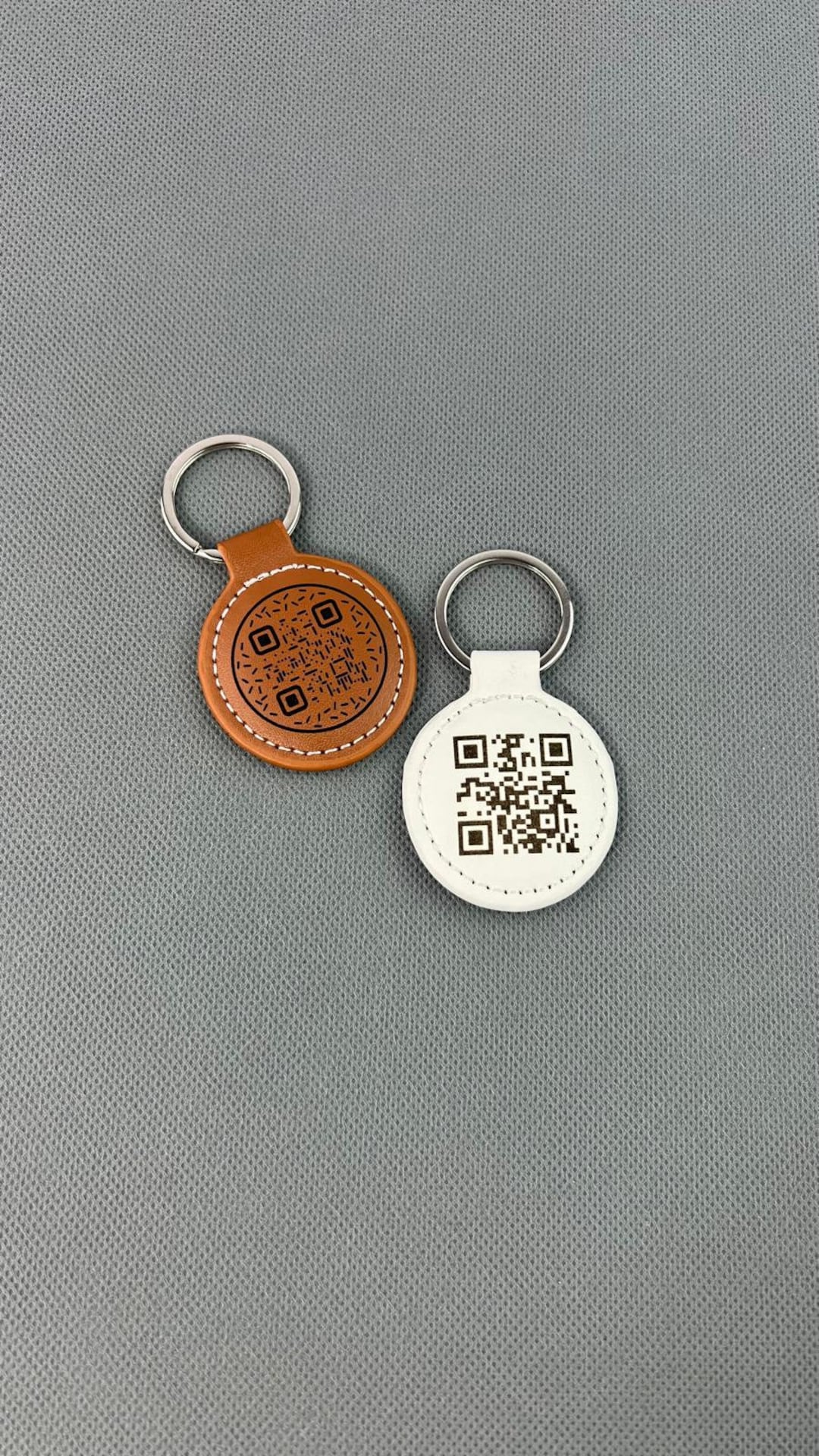 Custom QR Code Leather Keychain: Personalized Scannable Barcode - Etsy