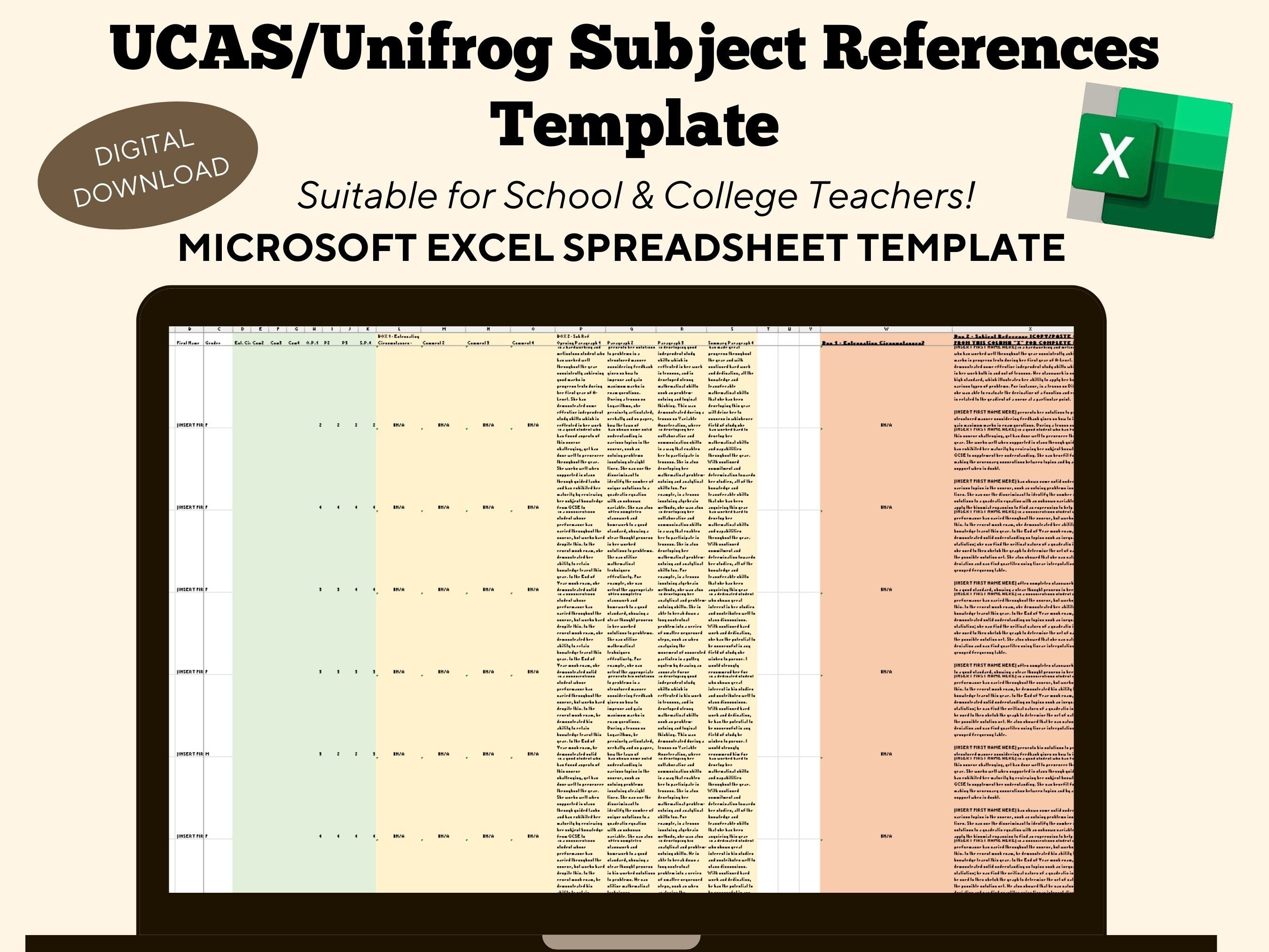 UCAS & Unifrog Subject References Template for School/college Teachers ...