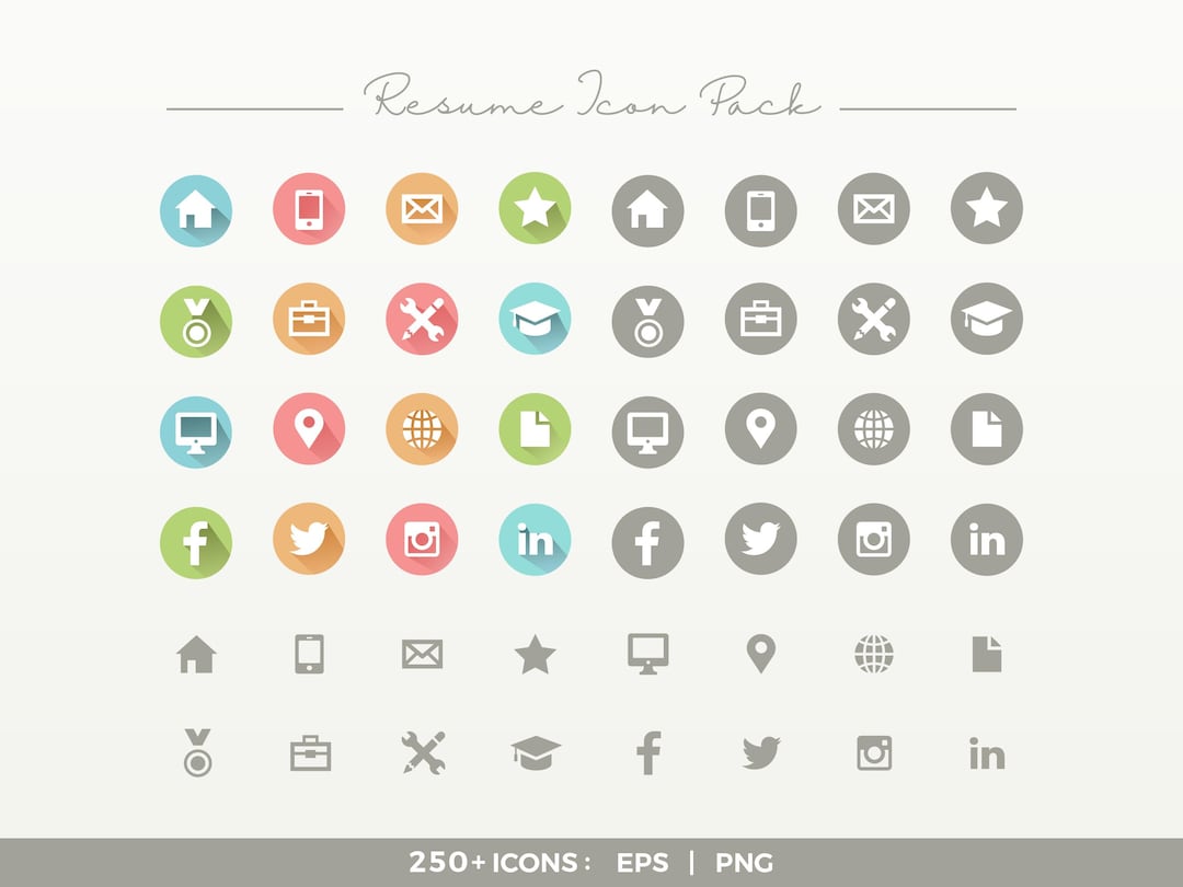 250+ Resume Icons: Modern Professional Set (EPS, PNG) - Etsy