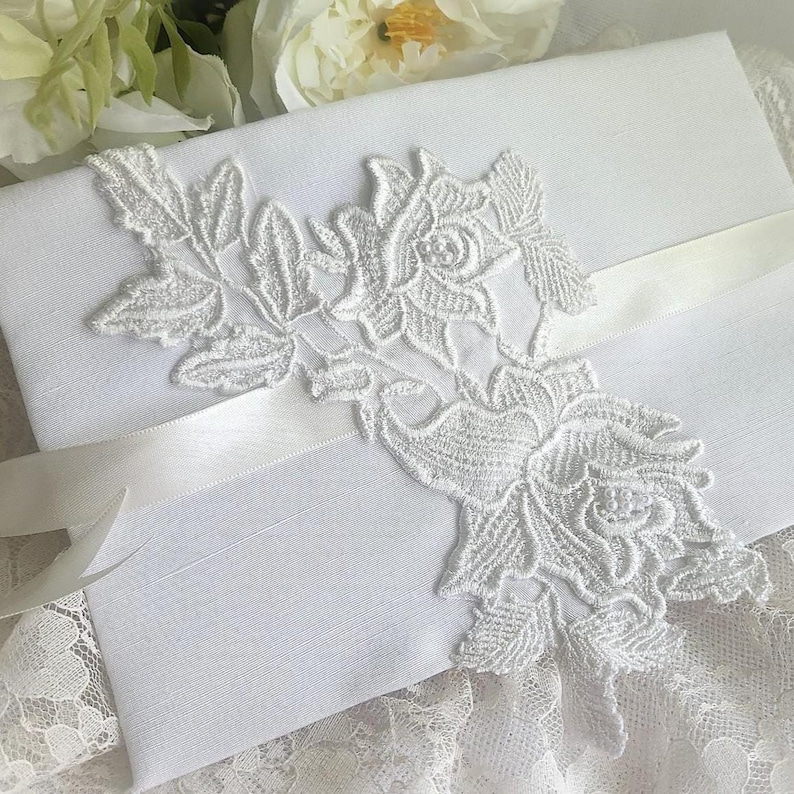 Wedding Bouquet Wrap Silk Shantung Champagne White Vintage Guipure ...