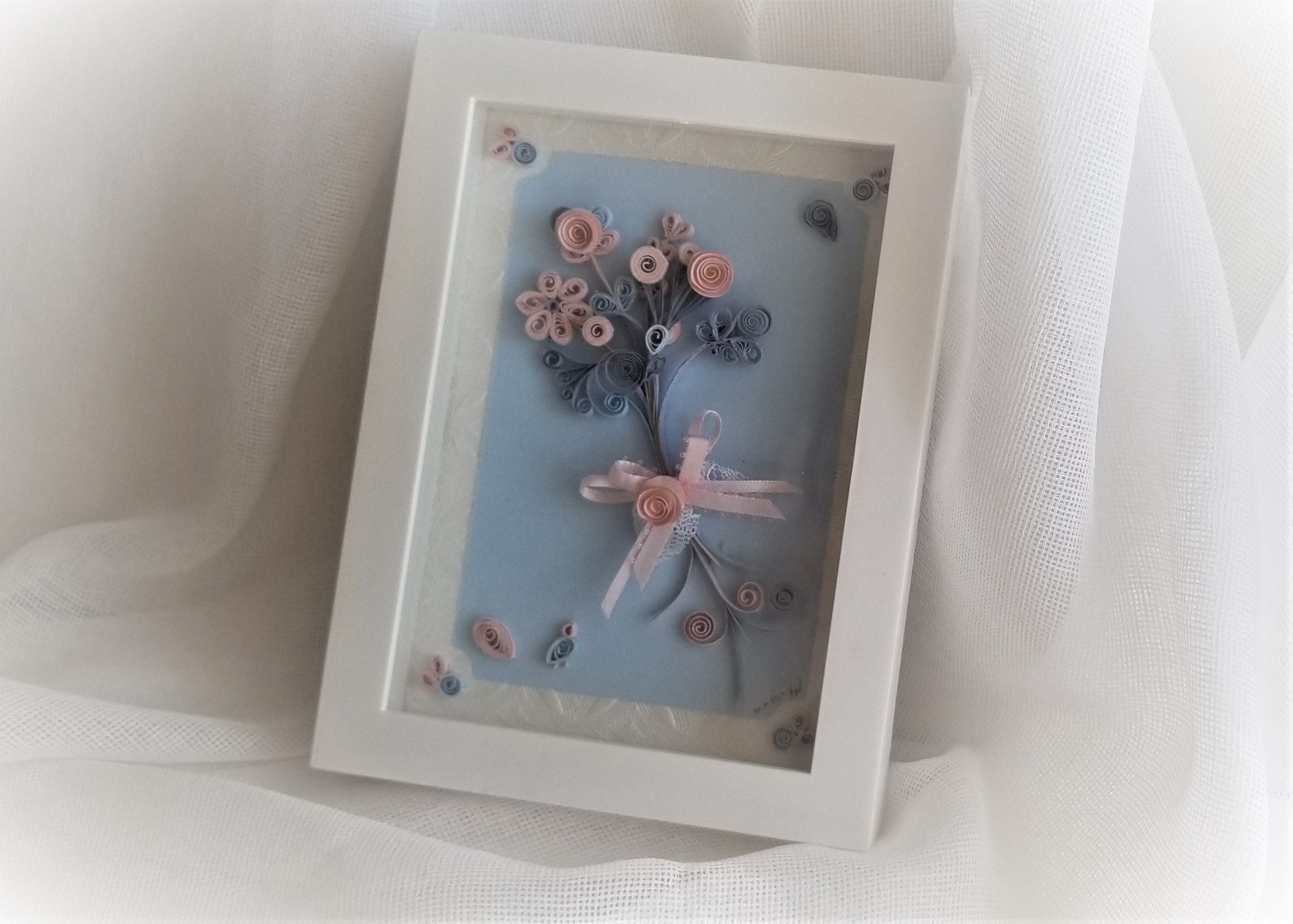 Bouquet Flower Quilling Art Framed Dainty Pastel Flowers Hand | Etsy