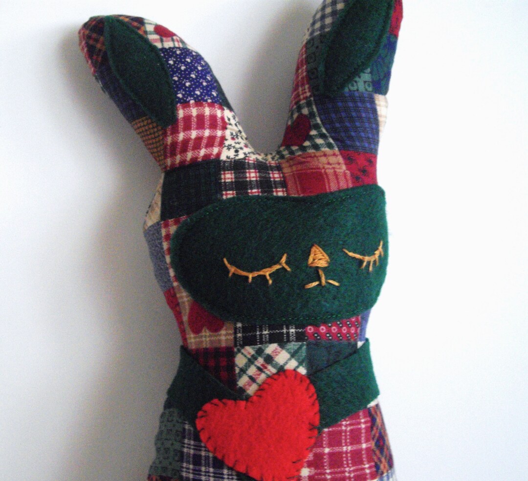 Rustic Bunny Plushie Gender Friendly Whimsical Faux Patches Cotton ...