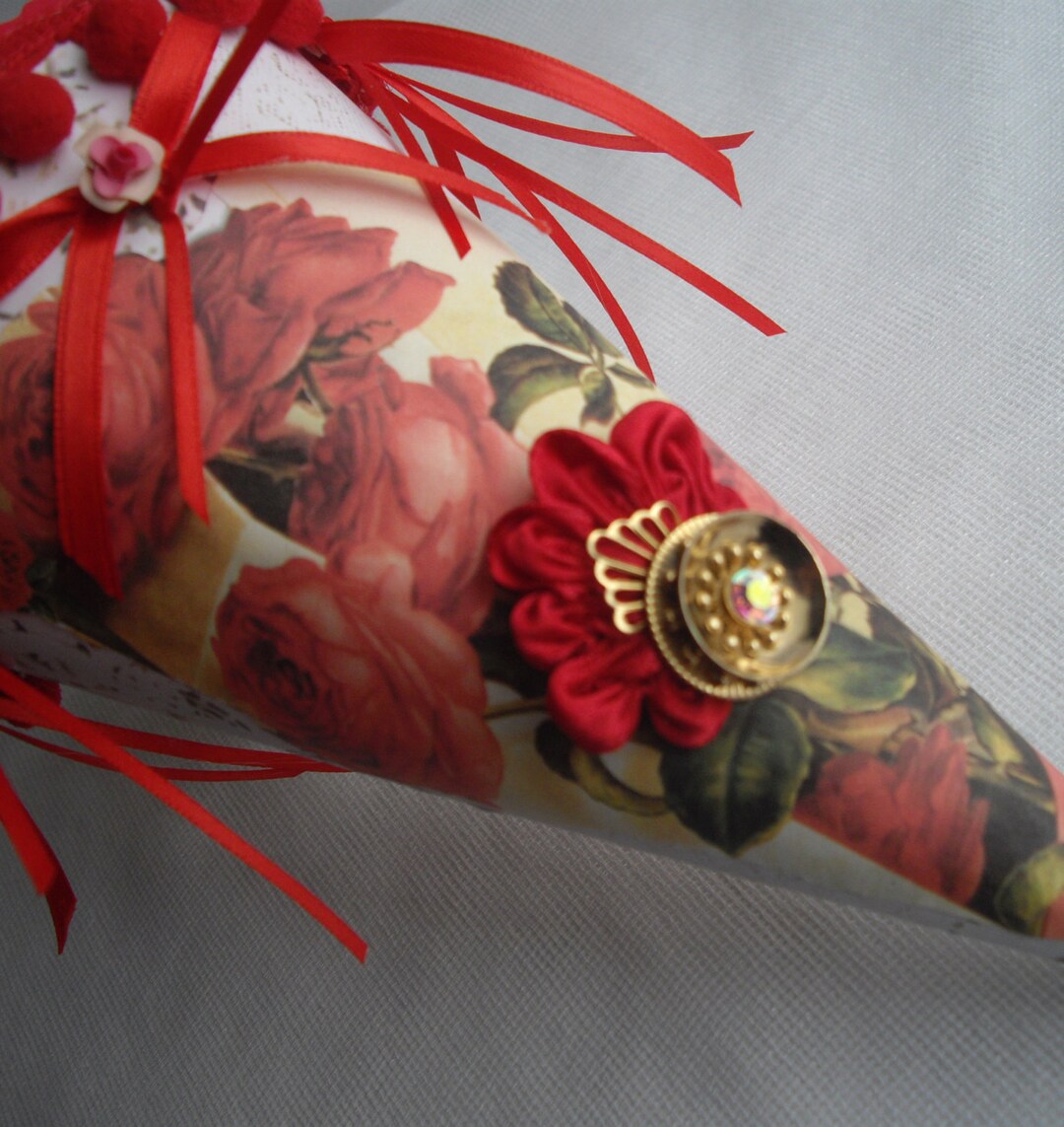 Red Victorian Inspired Cone Tussie Mussie Holder One of A Kind Keepsake ...