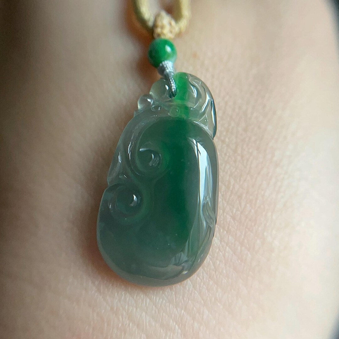 Natural Grade A Guatemala Jade Mini "blue Ruyi Jade" Necklace 15×13.7×4 ...
