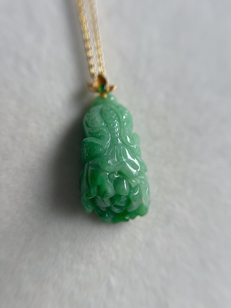 Natural Burmese Green Jade 18k Solid Gold Cabbage Pendant - Etsy