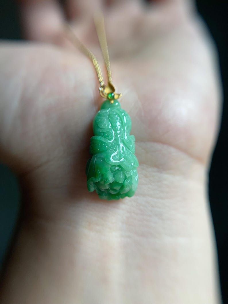 Natural Burmese Green Jade 18k Solid Gold Cabbage Pendant - Etsy